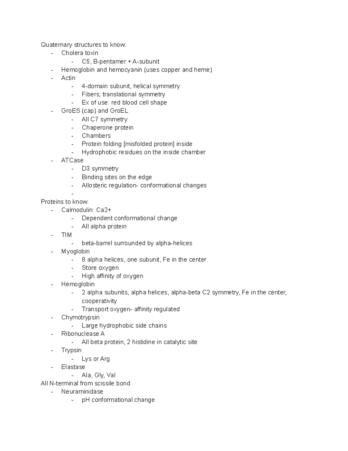 BIOC 405 Exam 1 Review - exam notes - Quaternary structures to know ...