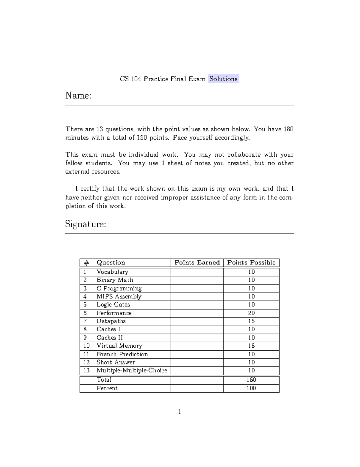 Practice final soln - LLorem epsum - CS 104 Practice Final Exam ...
