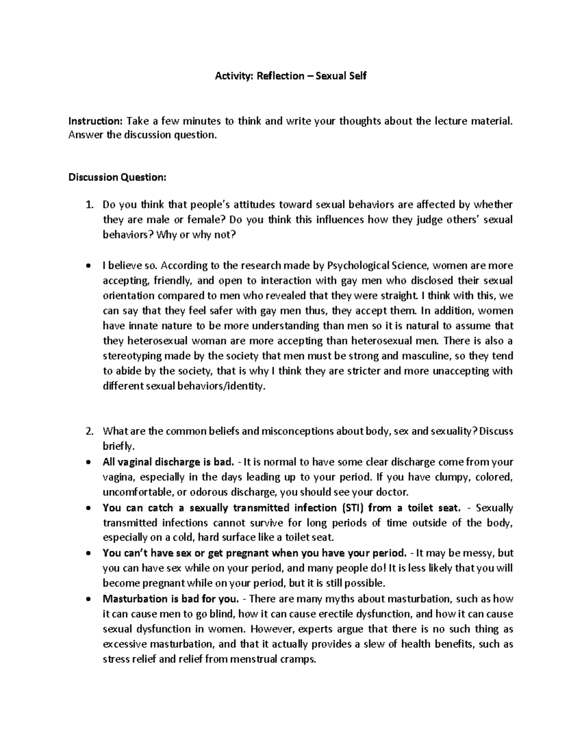 UTS Sexual Self BSMT 1-2 Vardeleon, Katrina - Activity: Reflection ...