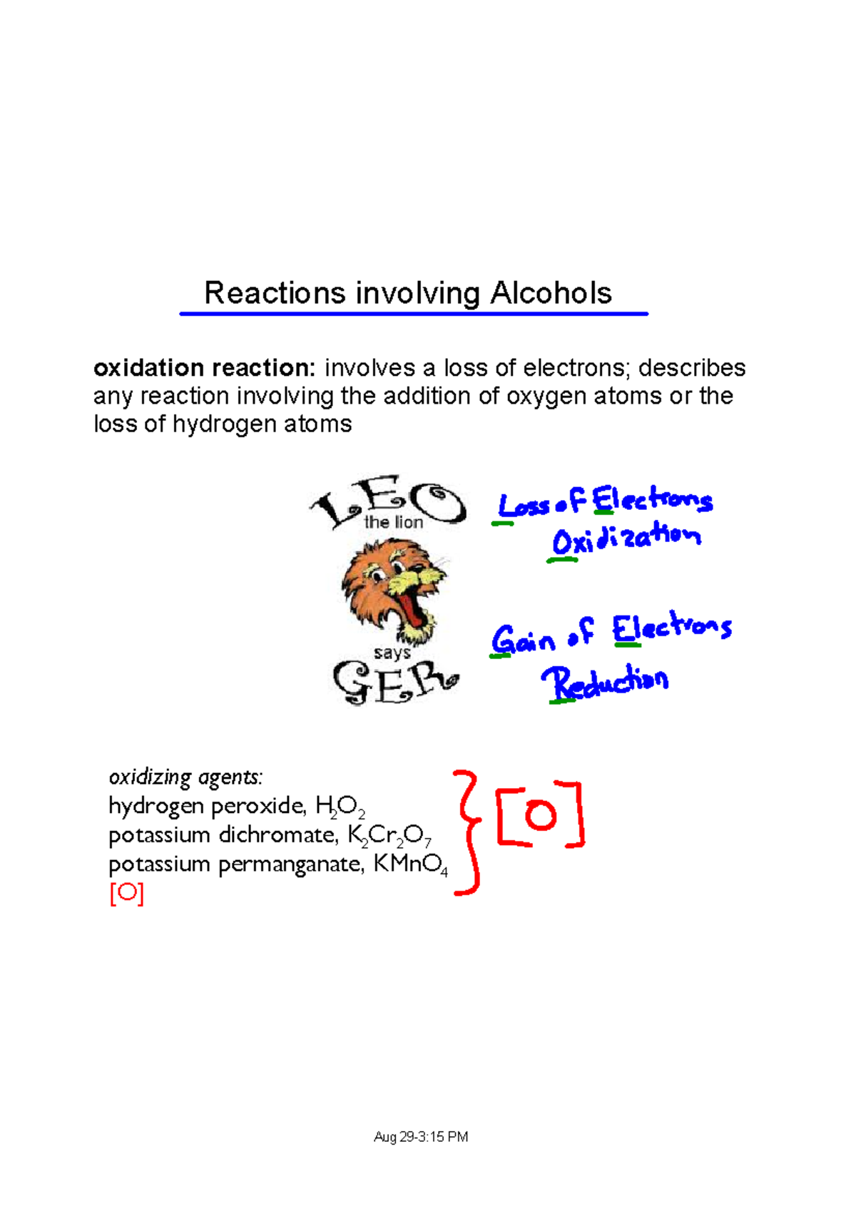 Reactions Involving Alcohols: Oxidation, Condensation, and Hydrolysis ...