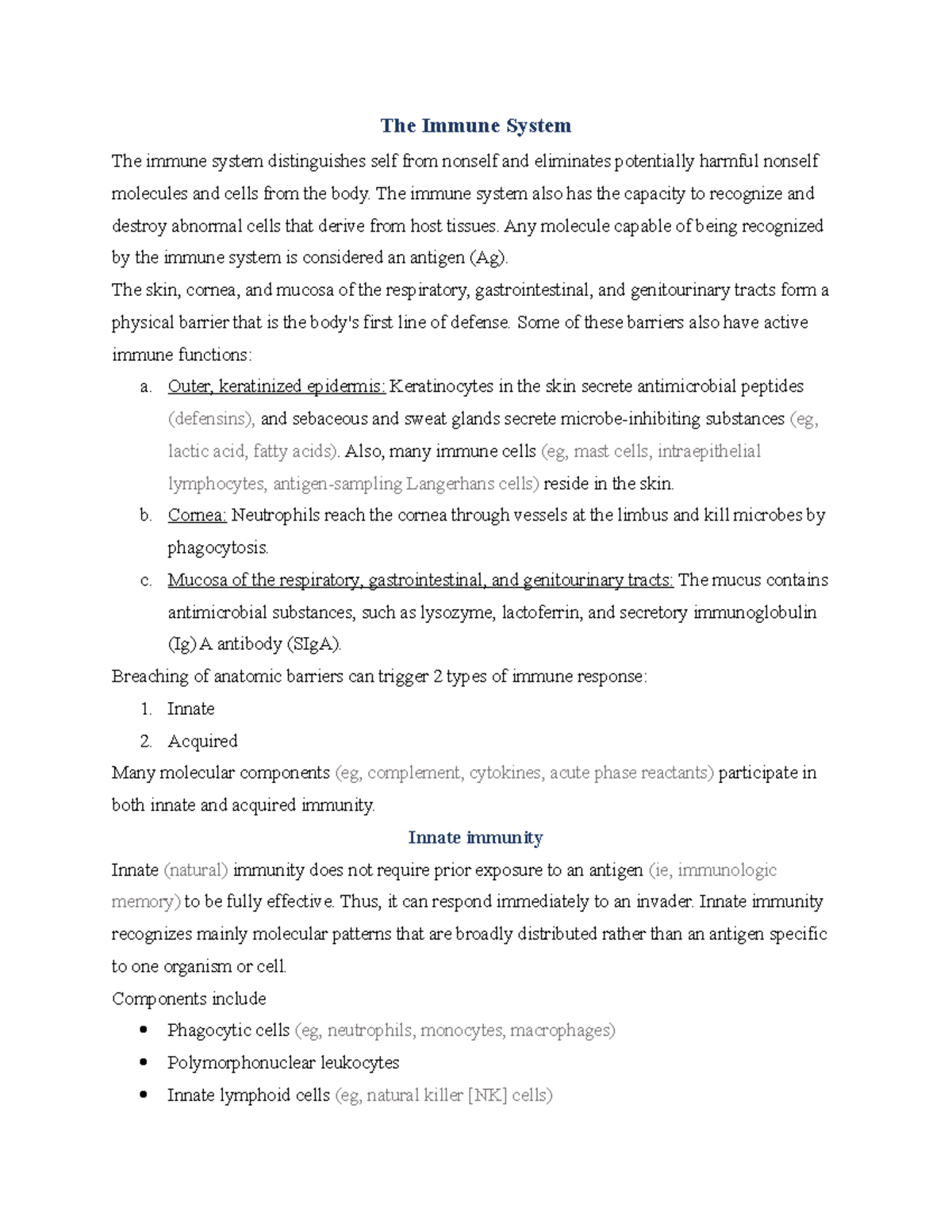 The Immune System - lecture notes - The Immune System The immune system ...