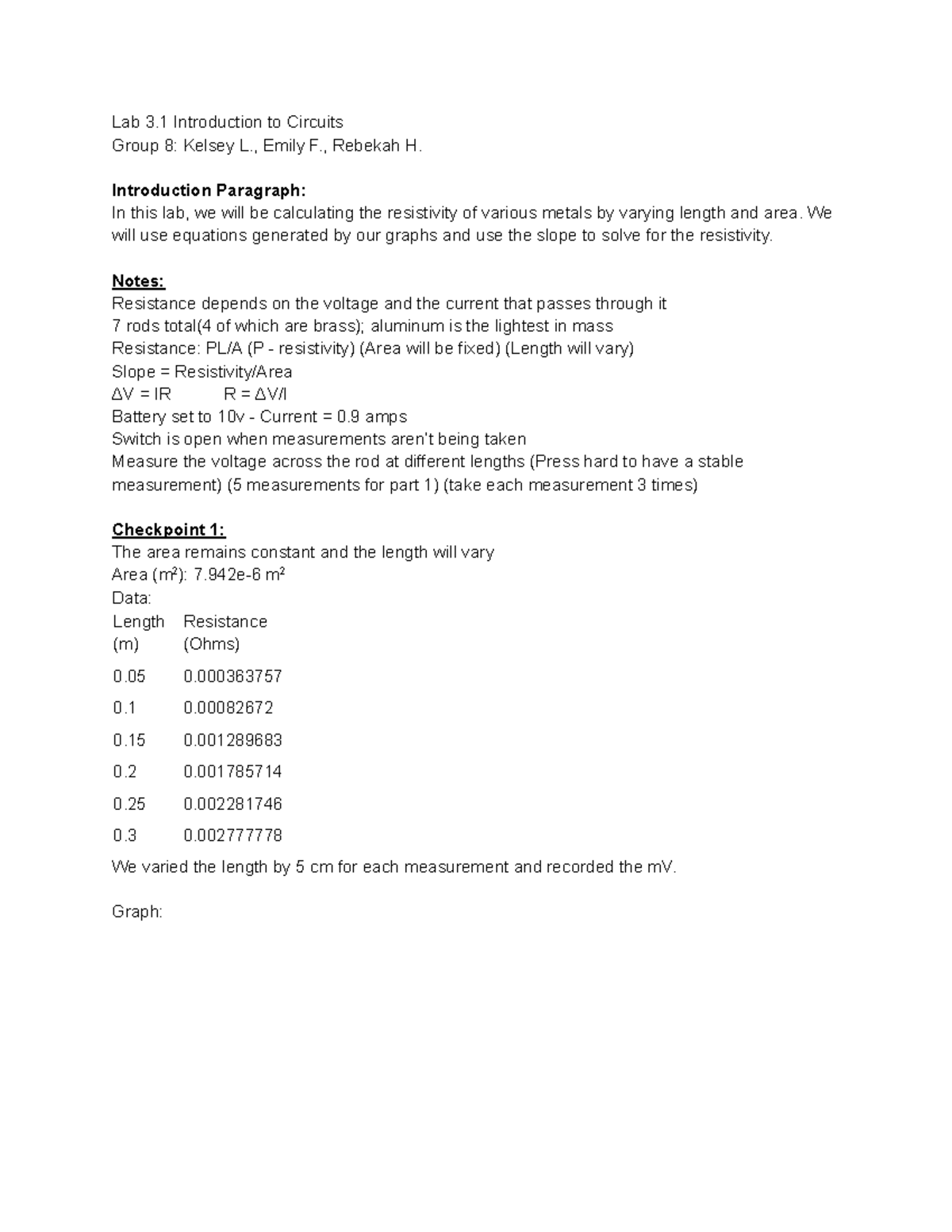 Lab 3.1 Resistors in Circuits - Lab 3 Introduction to Circuits Group 8 ...
