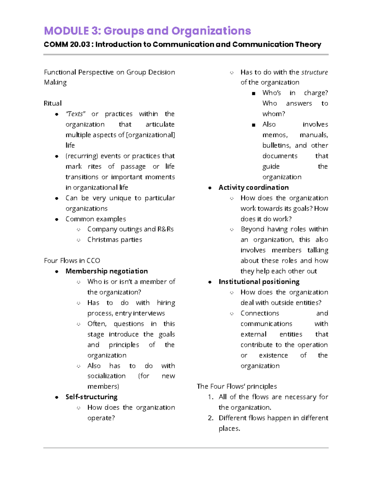 COMM 20.03 Module 3 - MODULE 3: Groups and Organizations COMM 20 ...