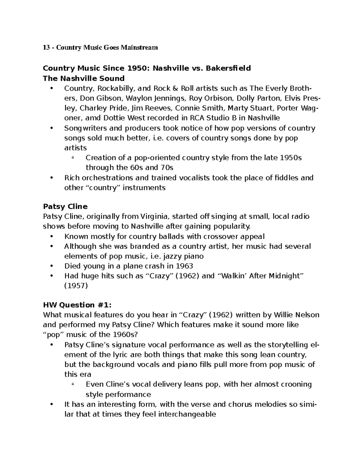 Ch. 13 Notes - Country Music Goes Mainstream - 13 - Country Music Goes ...