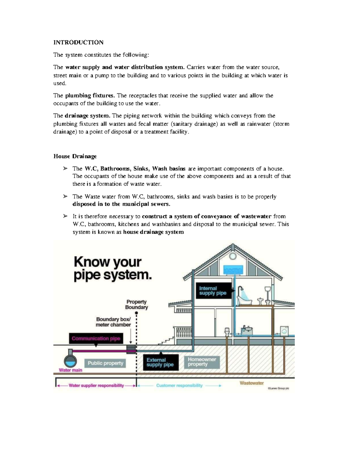 Water supply and water distribution system - Carries water from the ...