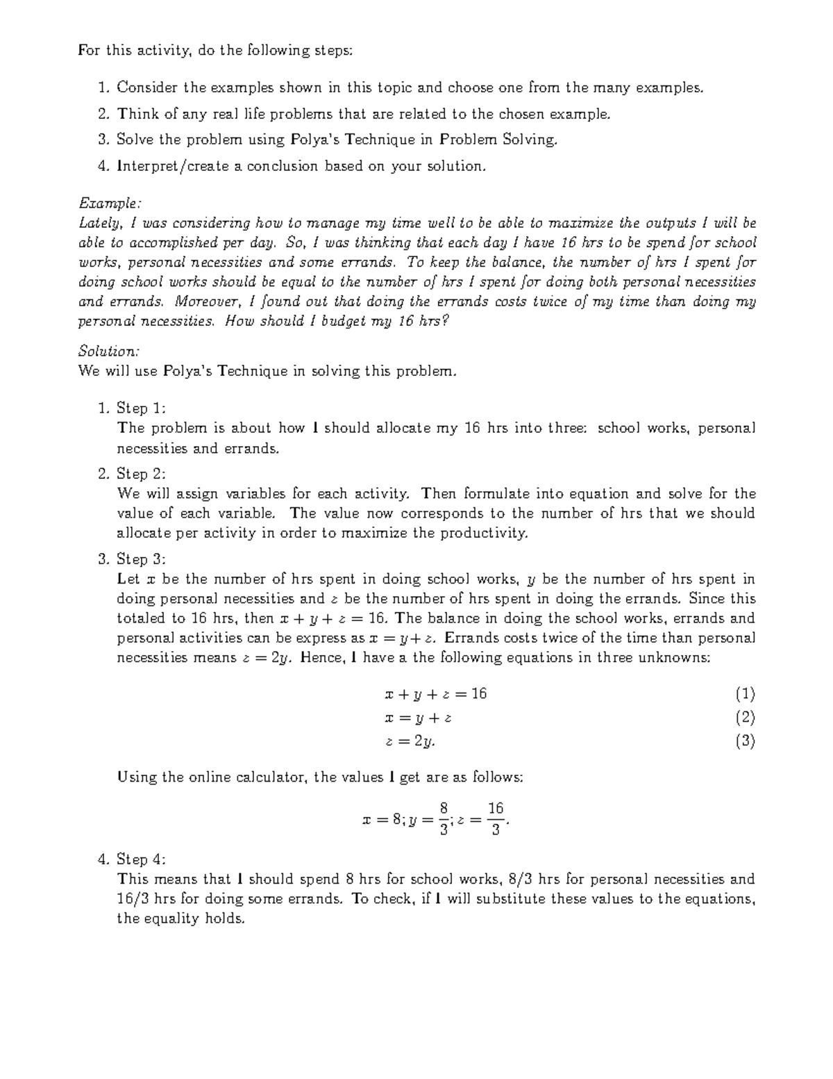 Exercise 3 - this could help students - For this activity, do the ...
