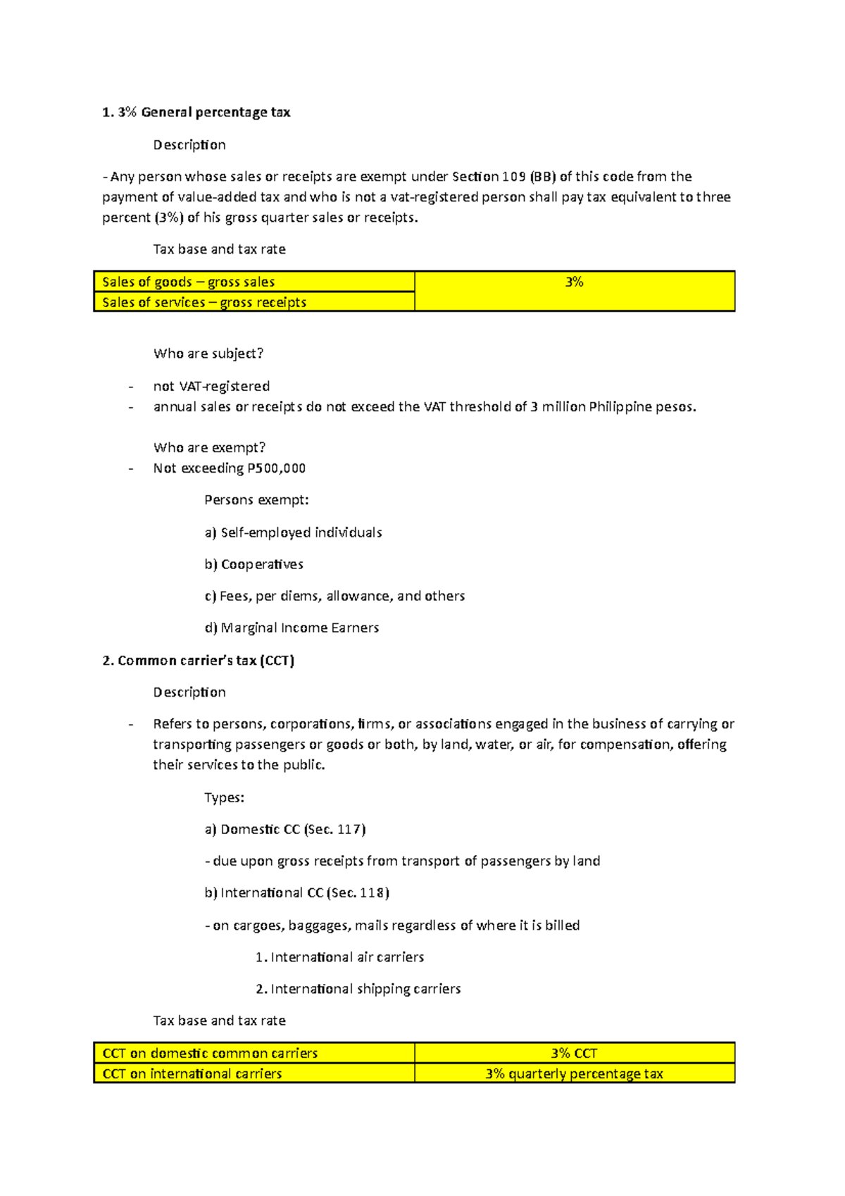 Lecture notes 1 - OPT - 3% General percentage tax Description Any ...