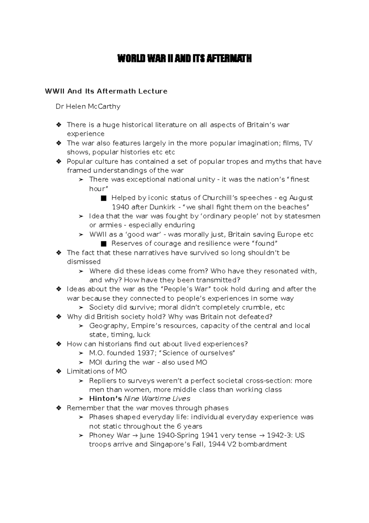 World War II and Its Aftermath - Studocu