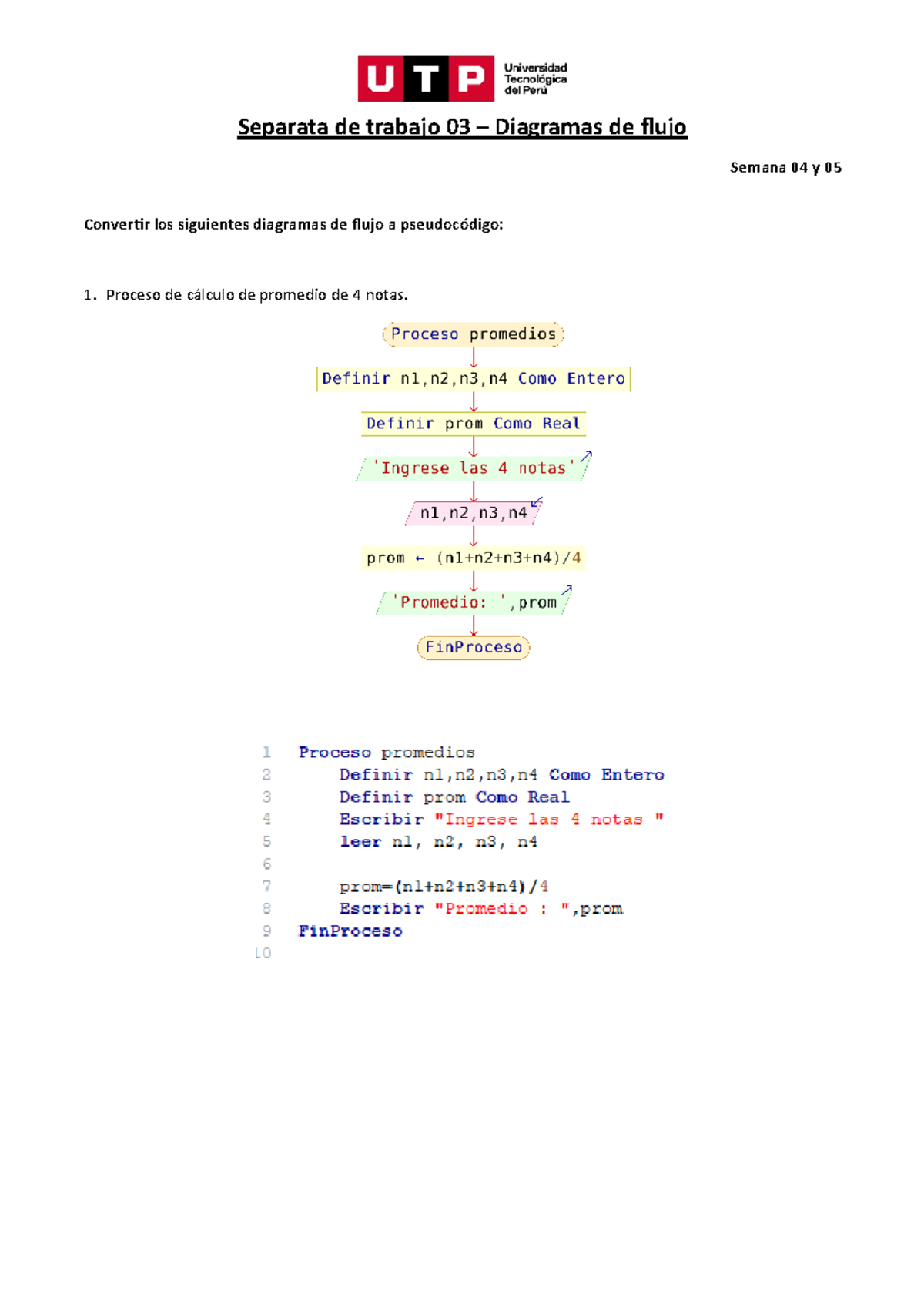 Separata 03 Unidad 01 - Principios de algoritmos - Separata de trabajo 03 – Diagramas de flujo ...