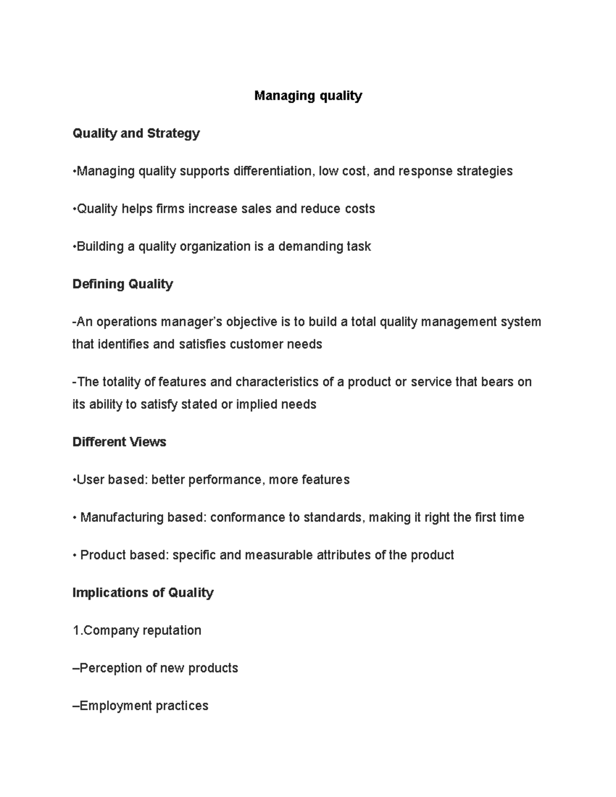 Chapter 6 operations and supply chain management - Managing quality ...