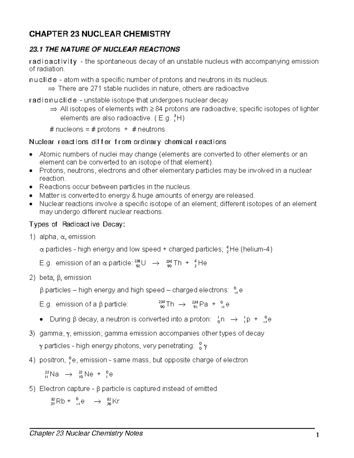 Nuclearchangnotes - chem - Chapter 23 Nuclear Chemistry Notes 1 CHAPTER ...