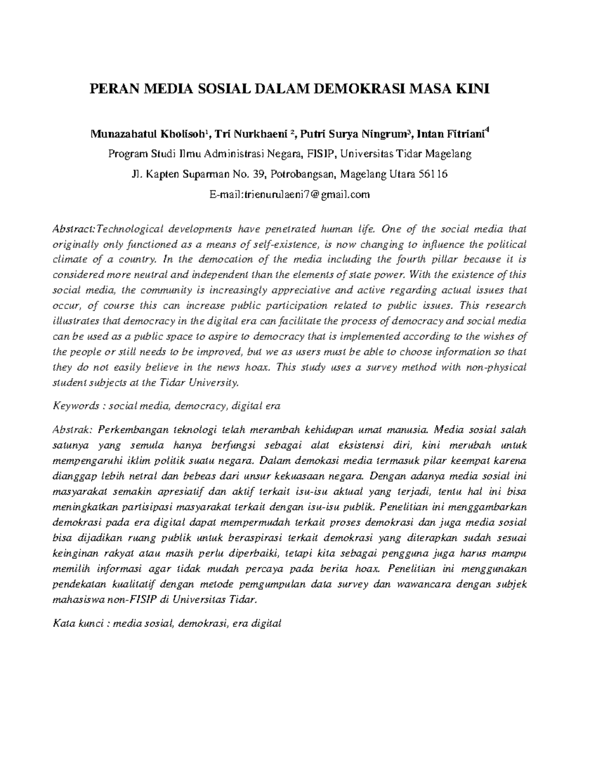 Peran Medsos dlm Demokrasi - PERAN MEDIA SOSIAL DALAM DEMOKRASI MASA ...
