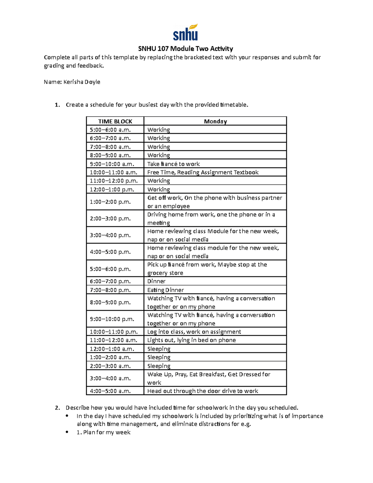 SNHU 107 Completed Module Two Activity - SNHU 107 Module Two Activity ...