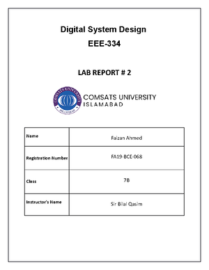 Digital system design lab 5 - Digital System Design LAB # 05 Design and ...