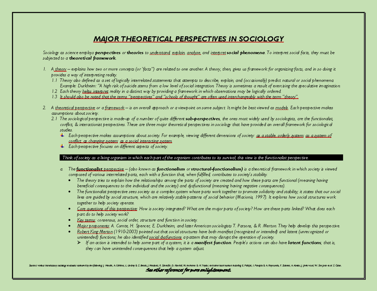 SOC100 Topic 2. Sociological Perspectives - Introduction To Sociology ...
