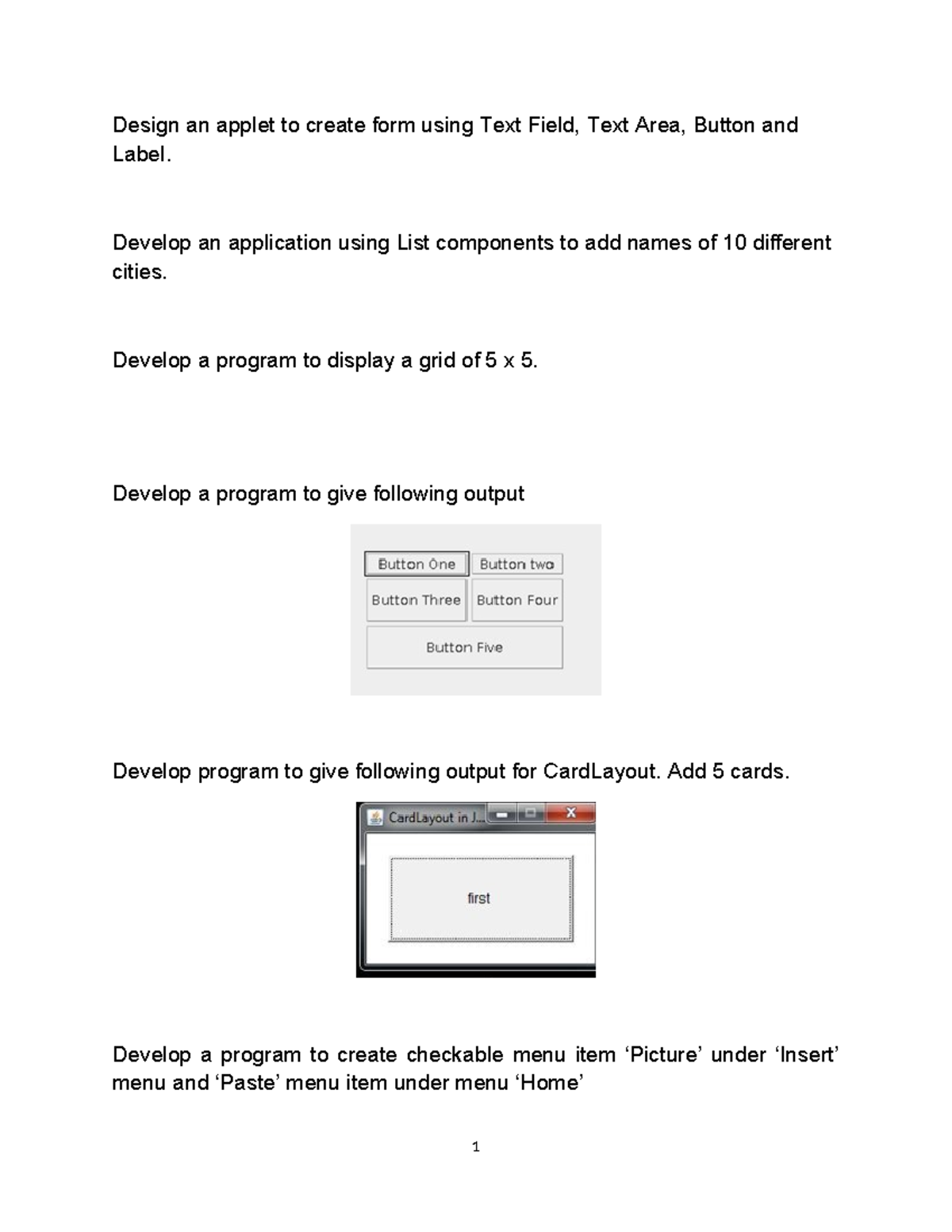 List of experiments for AJP PR Exam - Design an applet to create form using Text Field, Text ...
