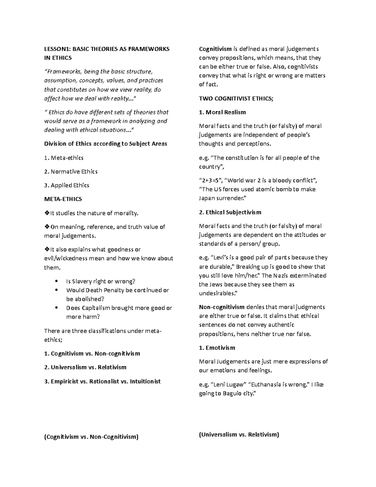 Ethics finals - midterm - LESSON1: BASIC THEORIES AS FRAMEWORKS IN ...