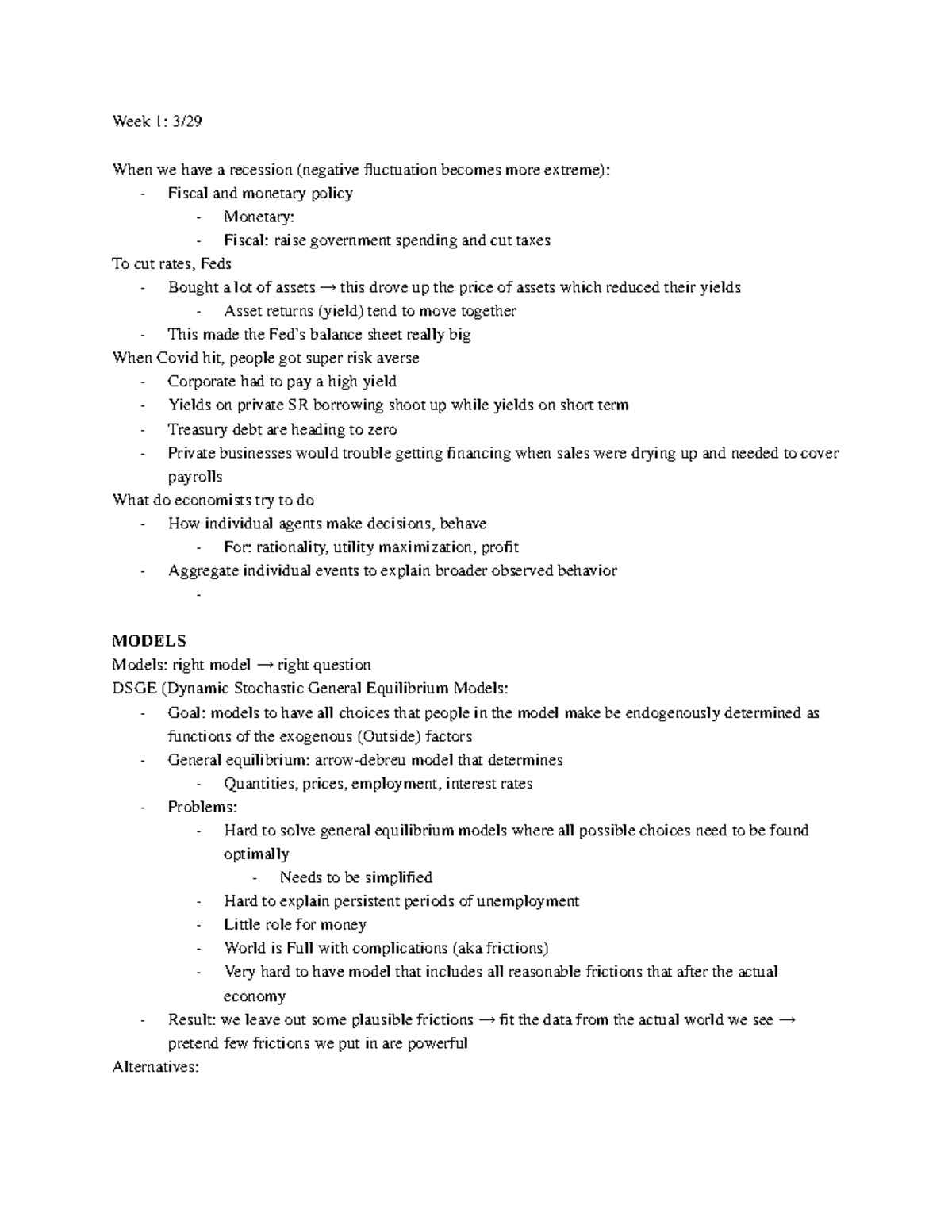 Econ 311 - Lecture Notes - Week 1: 3/ When we have a recession ...
