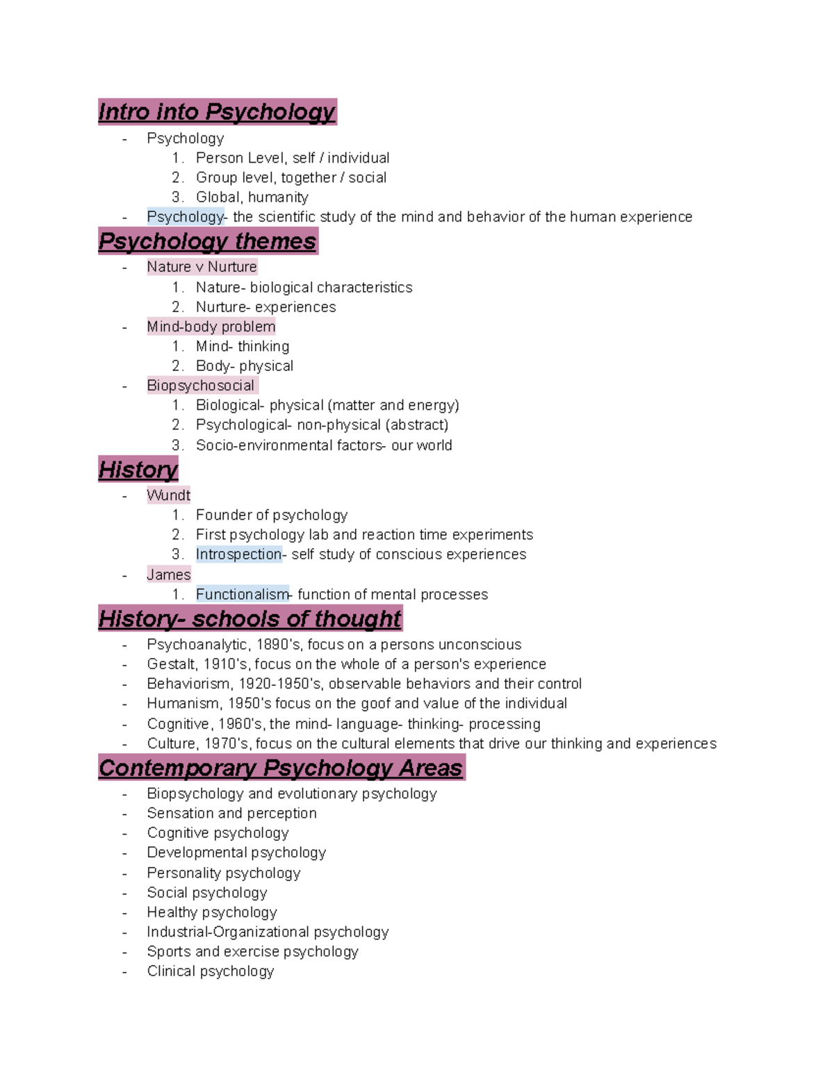 Chapter 1 psychology - Intro into Psychology Psychology Person Level ...