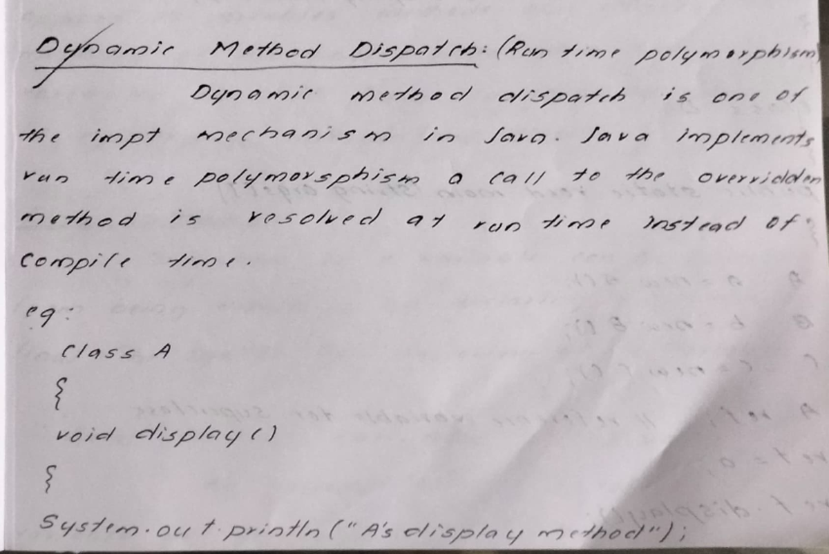 Dynamic Method Dispatch - class B extencs veied eispla y System ...