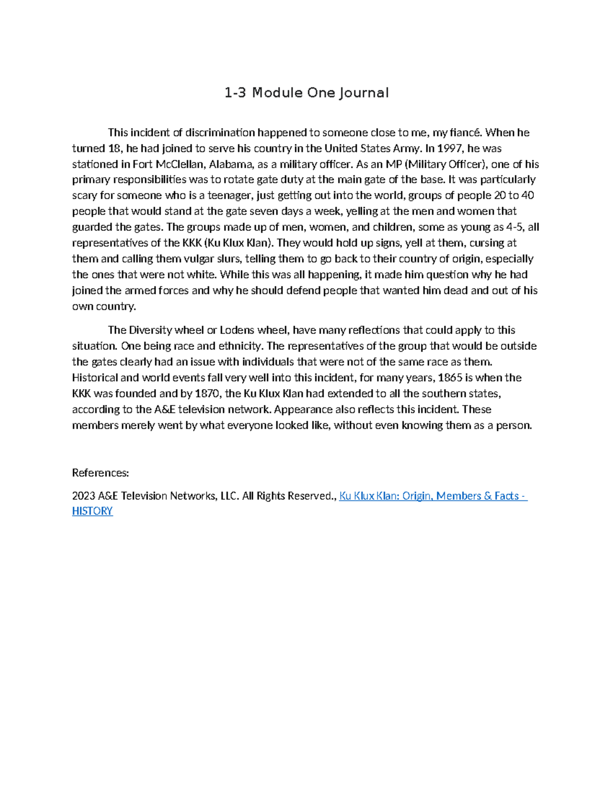 CJ 120 1-3 Module One Journal - 1-3 Module One Journal This incident of ...