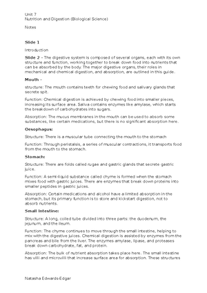 Unit 7 Human nutrtion and digestion (Presentation script ...