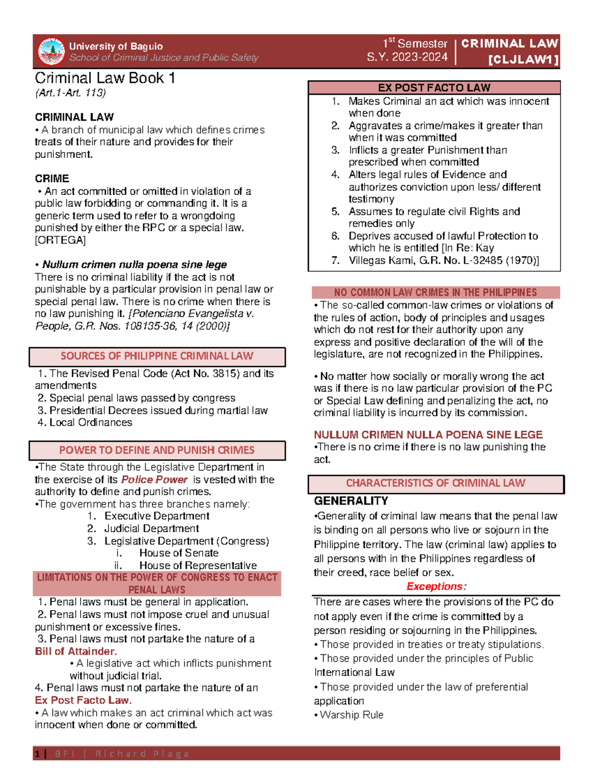 CRIMLAW Lecture Notes - [CLJLAW1] S. 2023-2024 | University of Baguio ...
