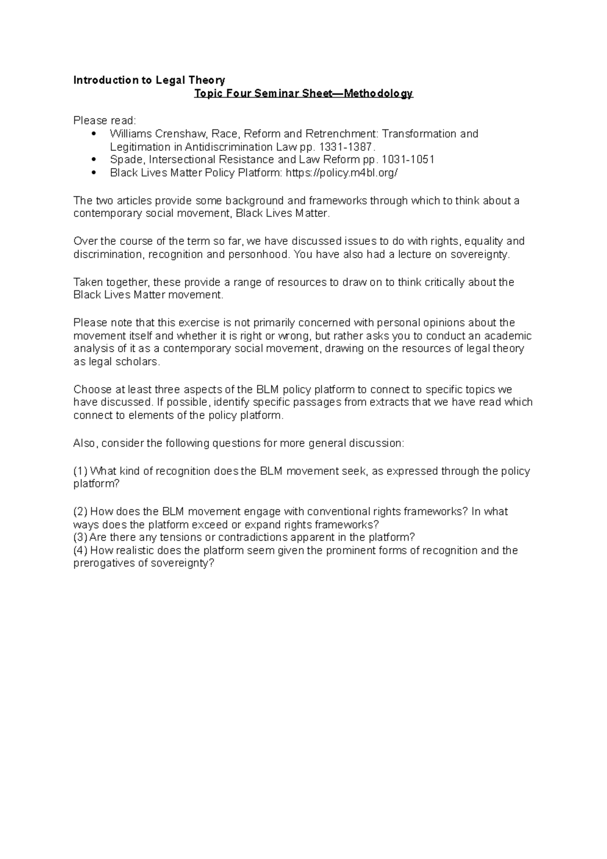 Legal Theory Seminar 4 - Introduction to Legal Theory Topic Four ...