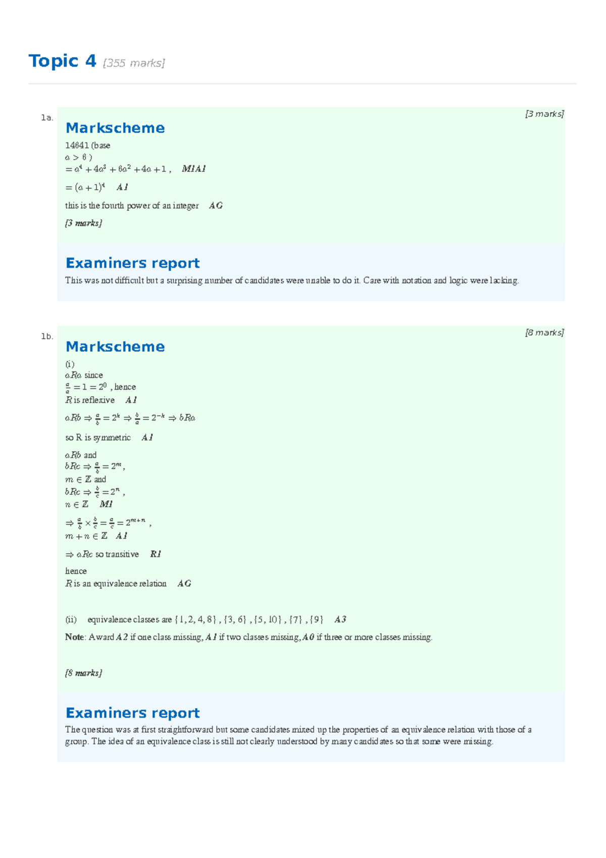 Topic 4 - Markscheme - Mathematics revision material. - Topic 4 [355 ...