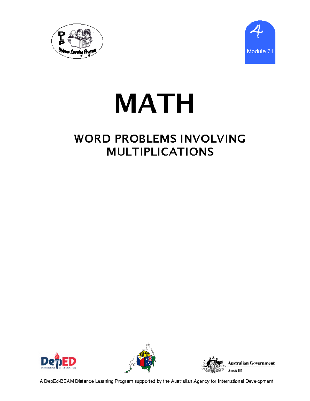 Math 4 DLP 71 - WORD Problems Involving Multiplications - MATH 4444 ...