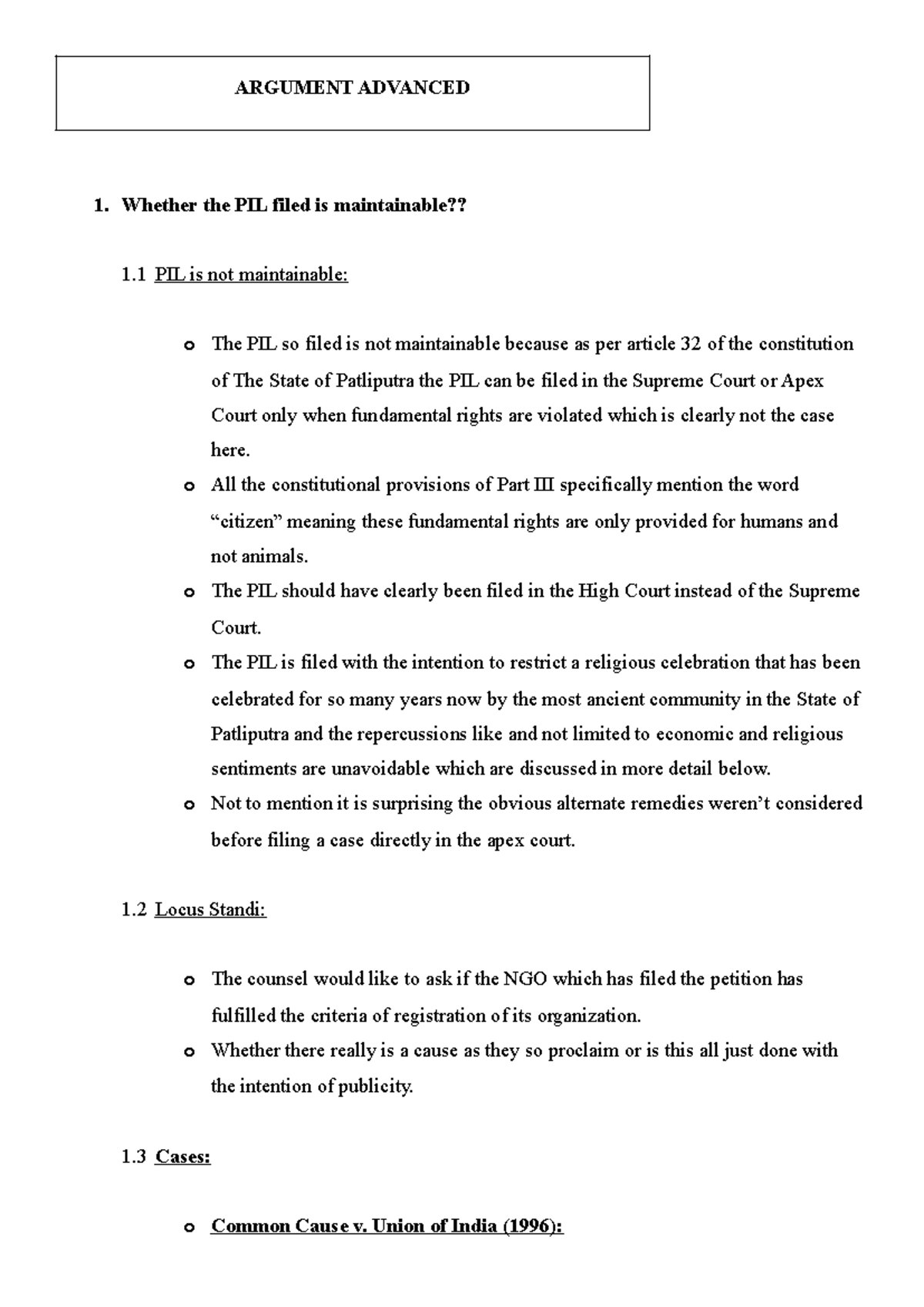 Argument Advanced - ARGUMENT ADVANCED Whether the PIL filed is ...