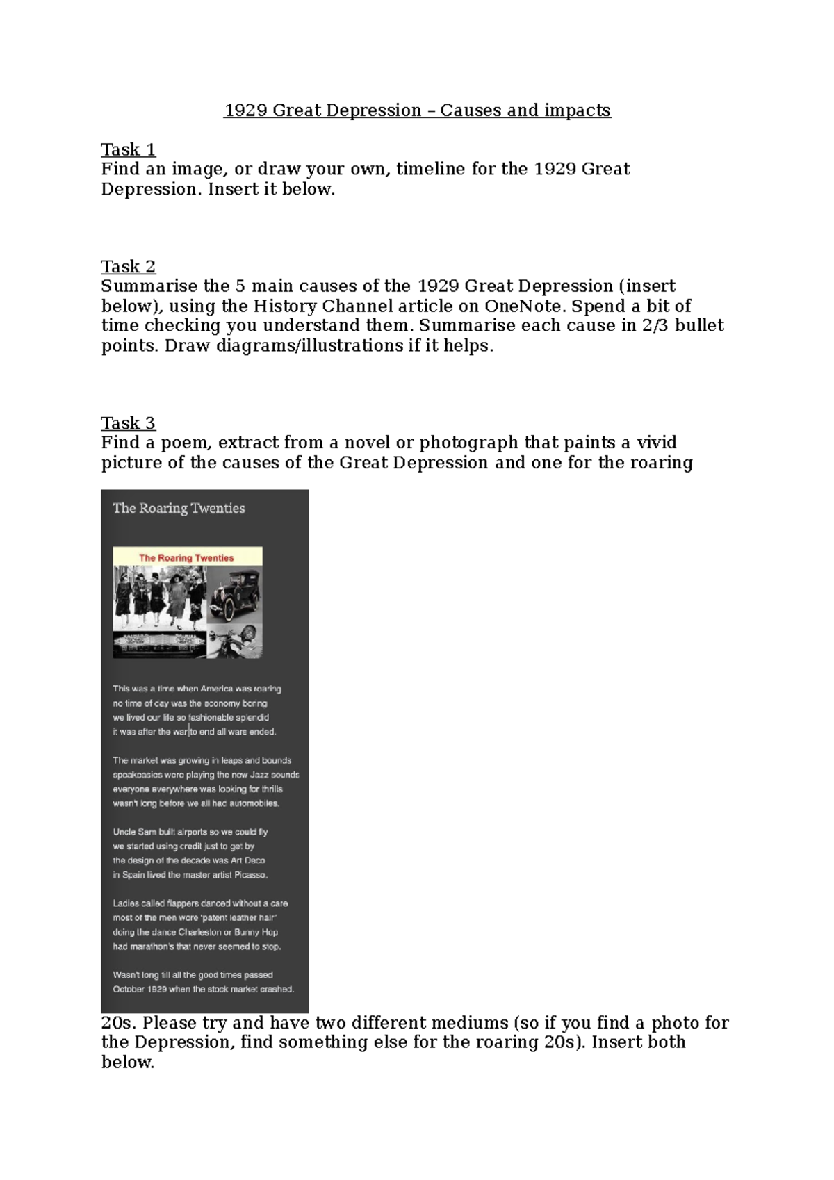 Causes and impacts - 1929 Great Depression – Causes and impacts Task 1 ...