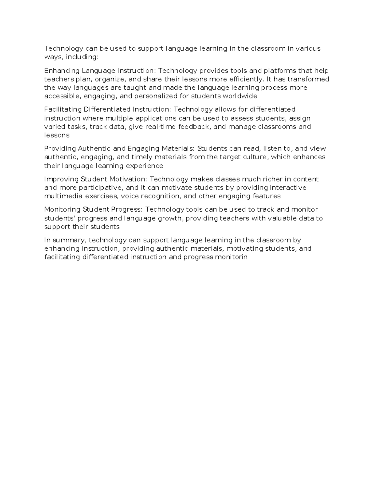 Technology in Class - Technology can be used to support language ...