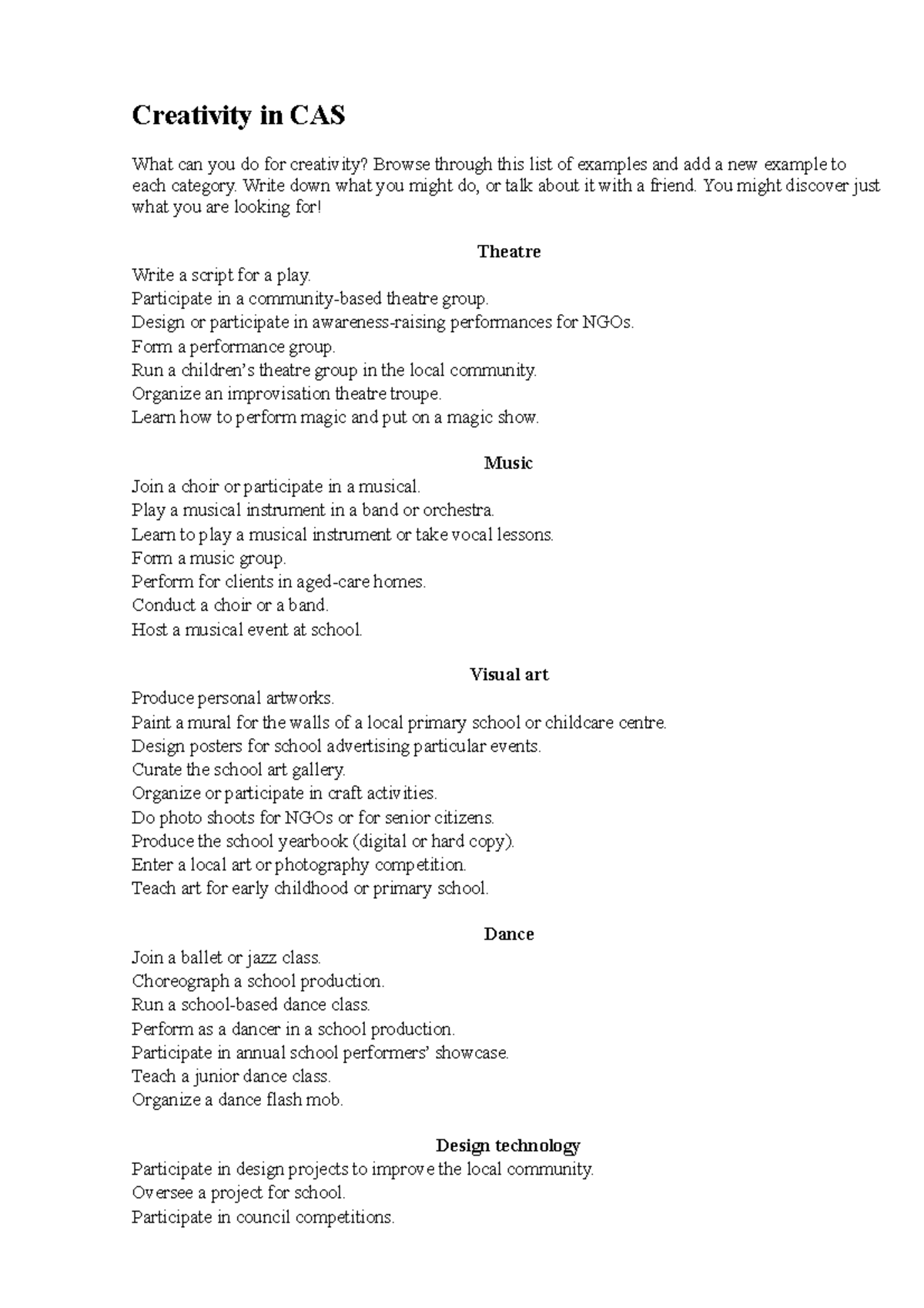 Creativity in CAS pdf - Pharmaceutical care - Studocu