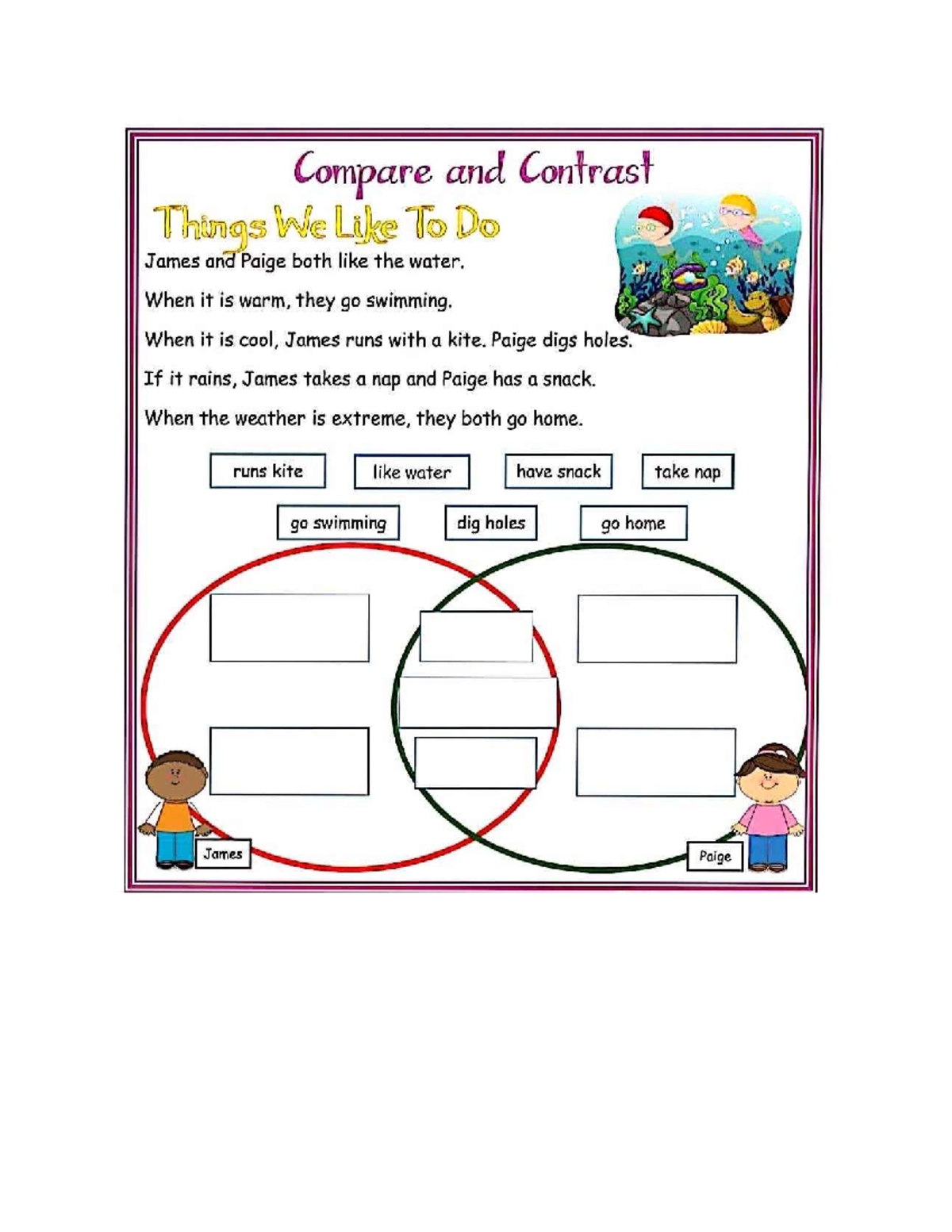 Print 2 - Compare and Contrast Things We Like To Do James and Paige ...