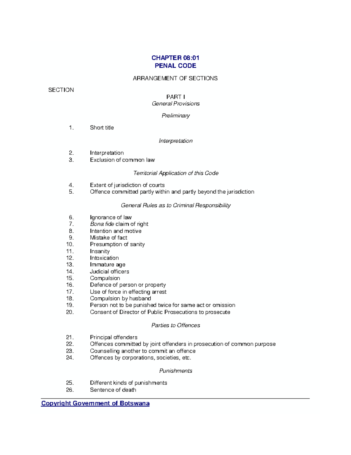 BW Penal CODE - CHAPTER 08: PENAL CODE ARRANGEMENT OF SECTIONS SECTION ...