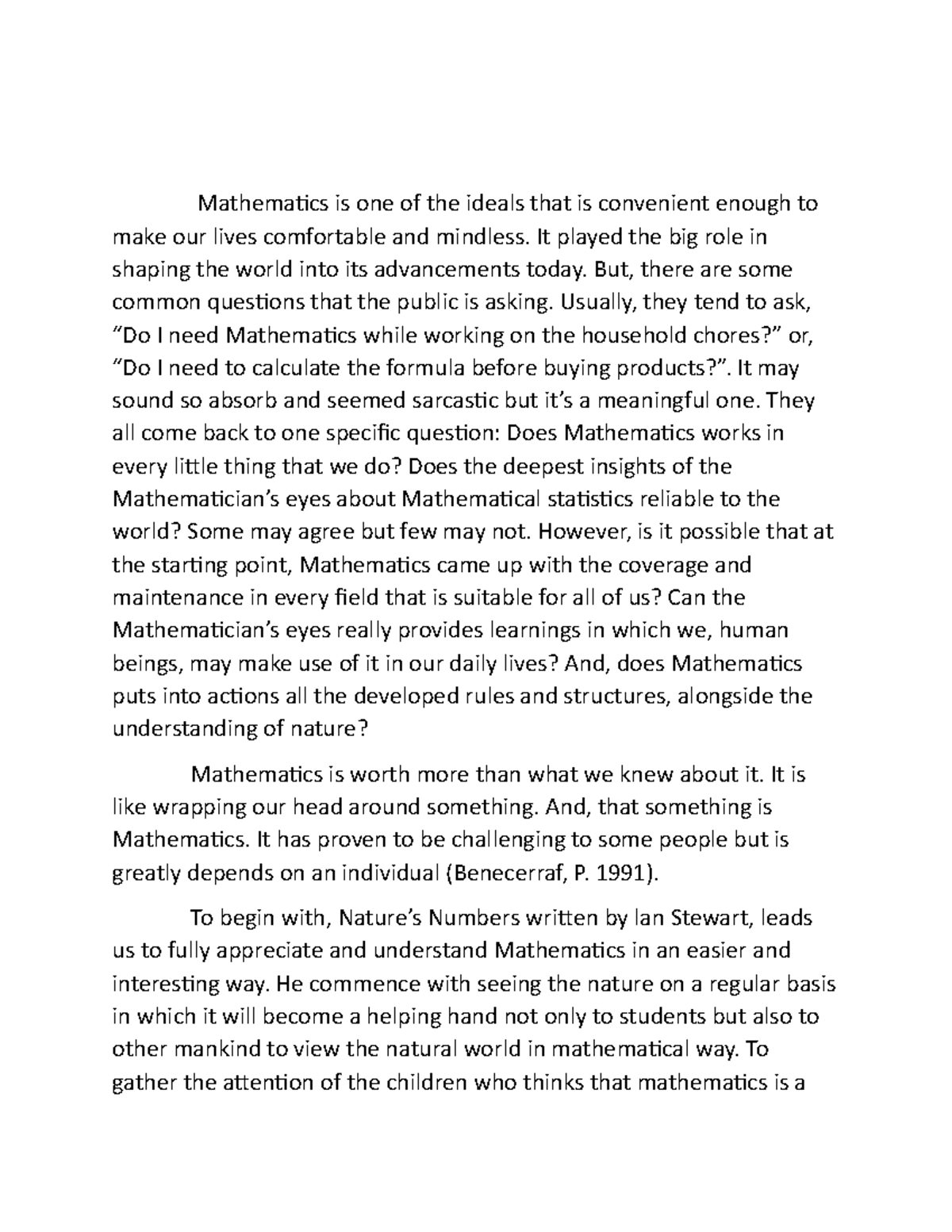 100 points - For my essays - Mathematics is one of the ideals that is ...