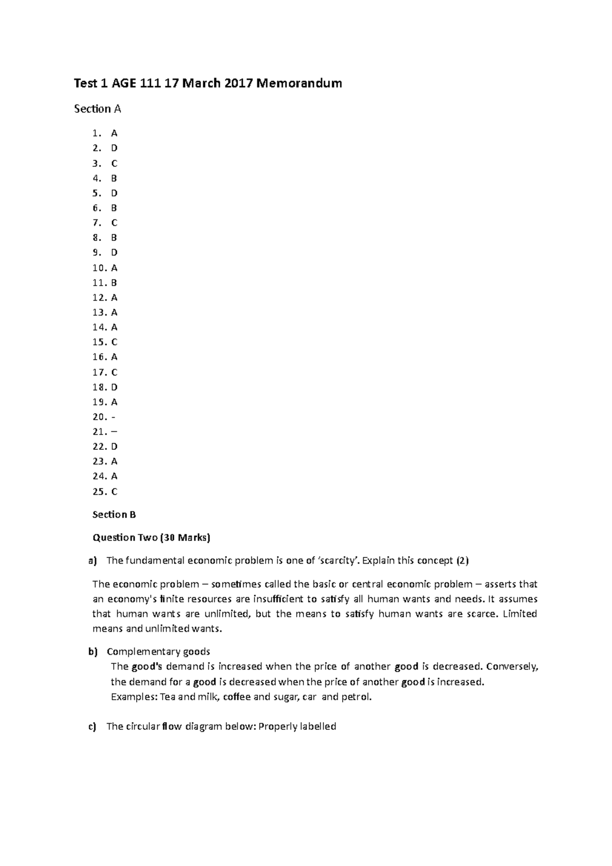 Test 1 17 March 2017, questions and answers - Test 1 AGE 111 17 March ...