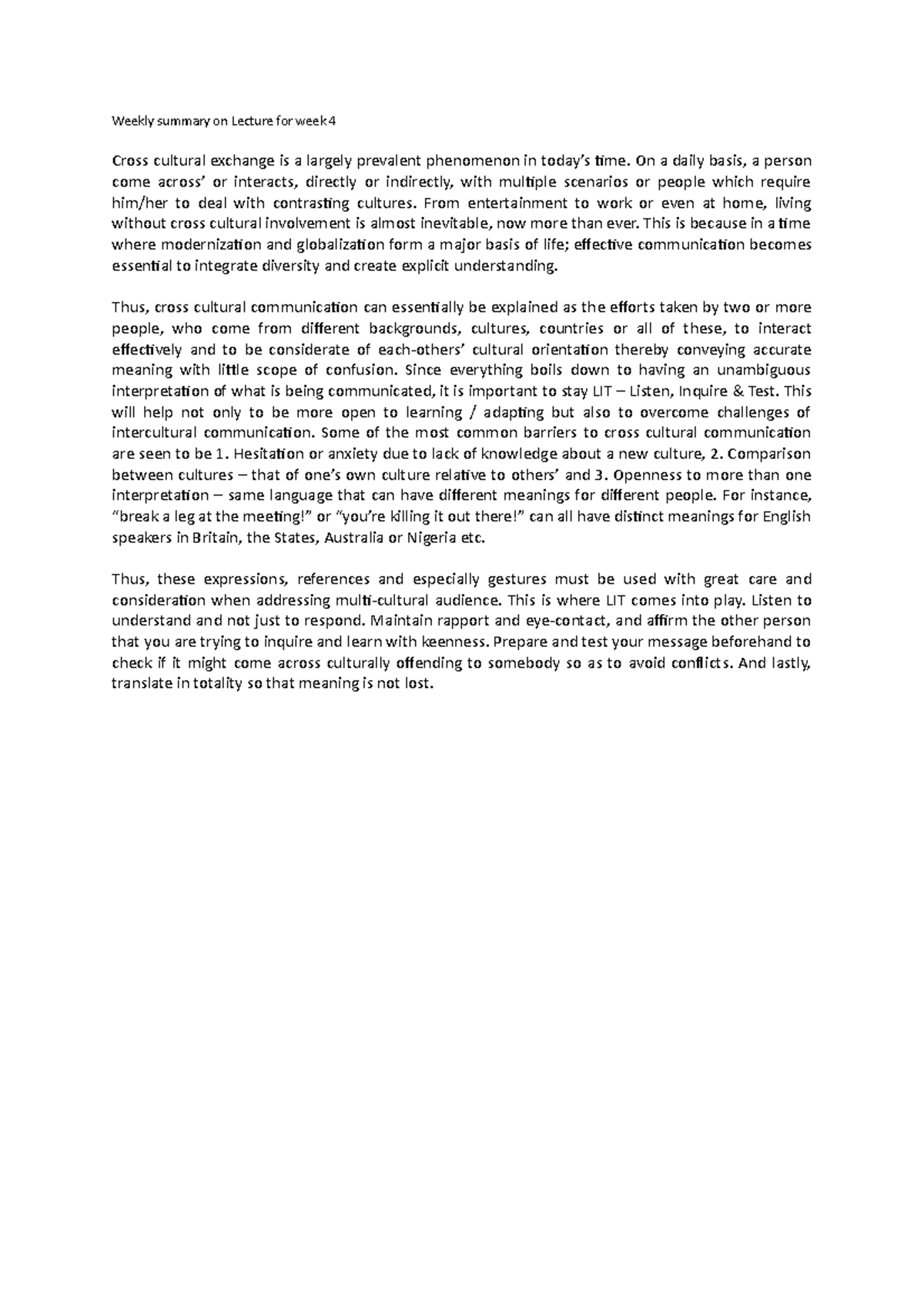 Cross Cultural Communication - MGMT 620 - NYIT - Studocu