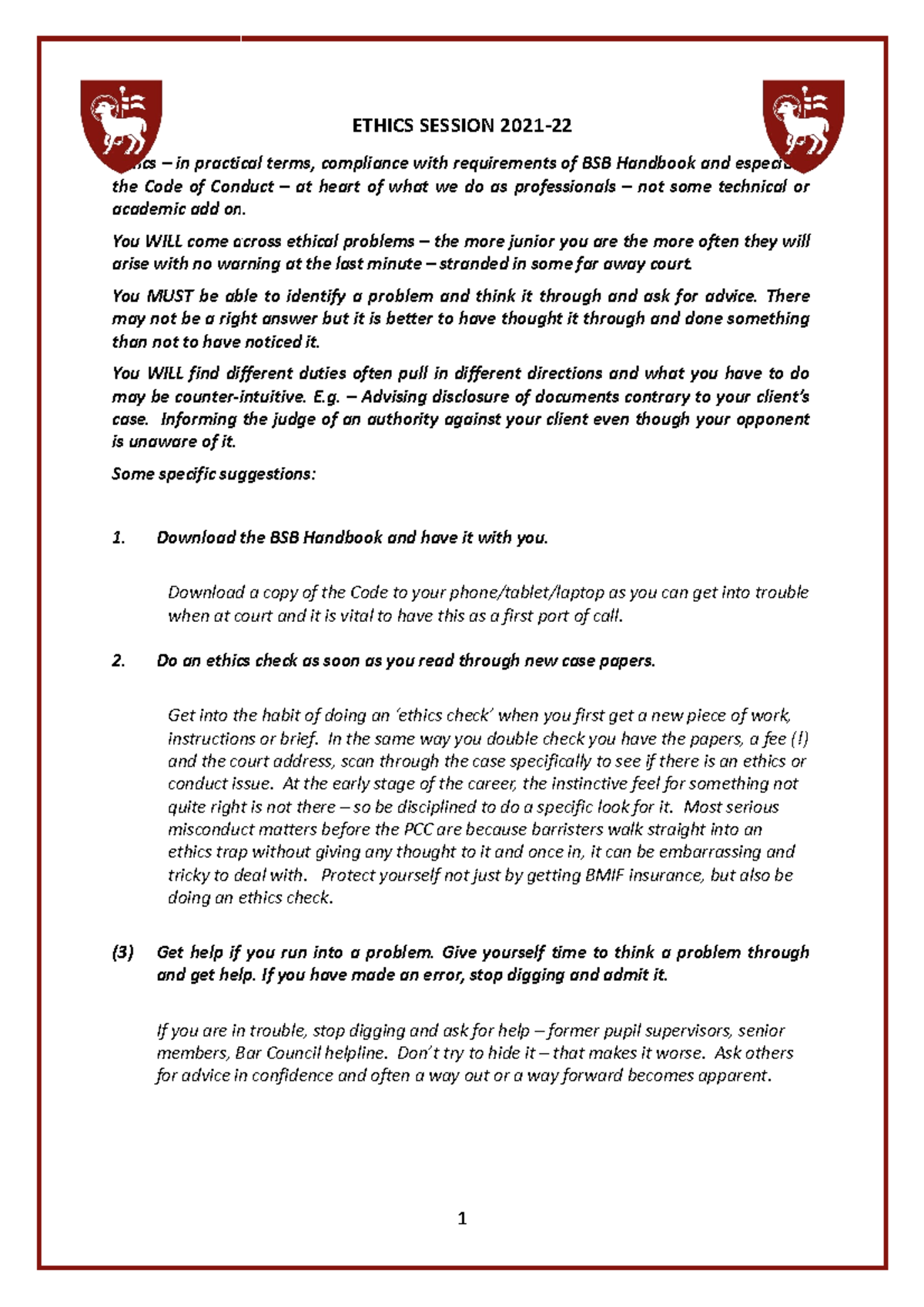 2021 22 Workshop Ethics - ETHICS SESSION 2021- Ethics – in practical ...