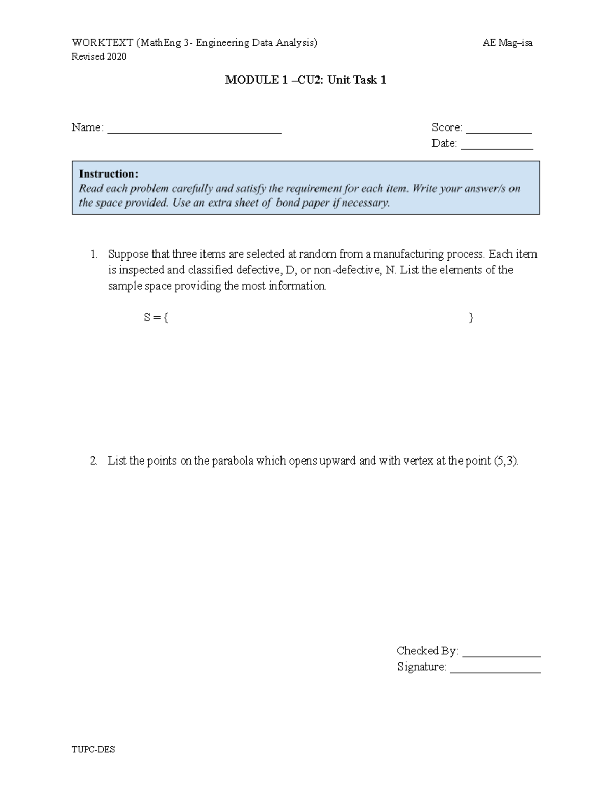 Module 1 –CU2 Unit Tasks 1-10 - Revised 2020 MODULE 1 –CU2: Unit Task 1 ...