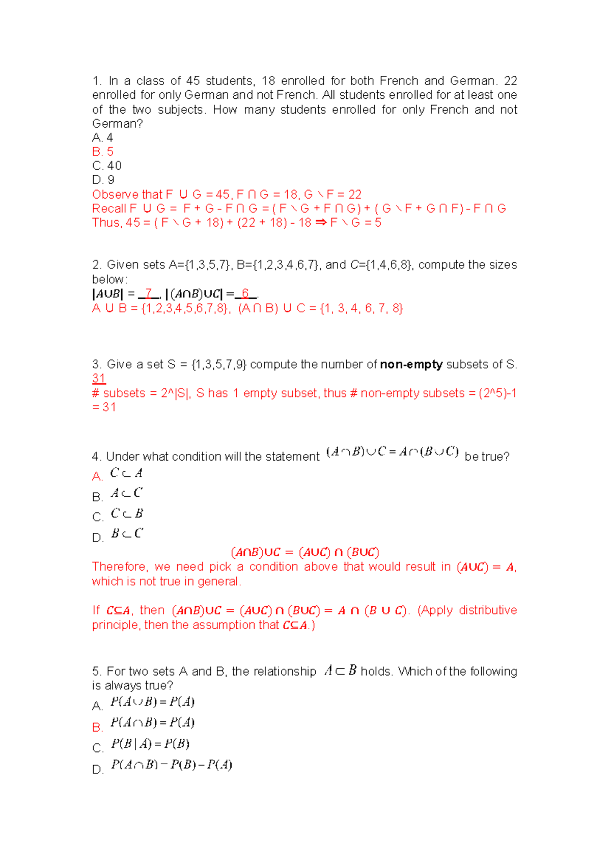 Quiz 1 solutions - CS240- Reasoning with Uncertainty- Prof. Jie Xiong - In a class of 45 ...
