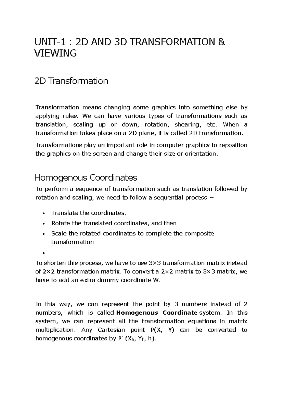 2D Transformation - Notes - UNIT- 1 : 2D AND 3D TRANSFORMATION ...