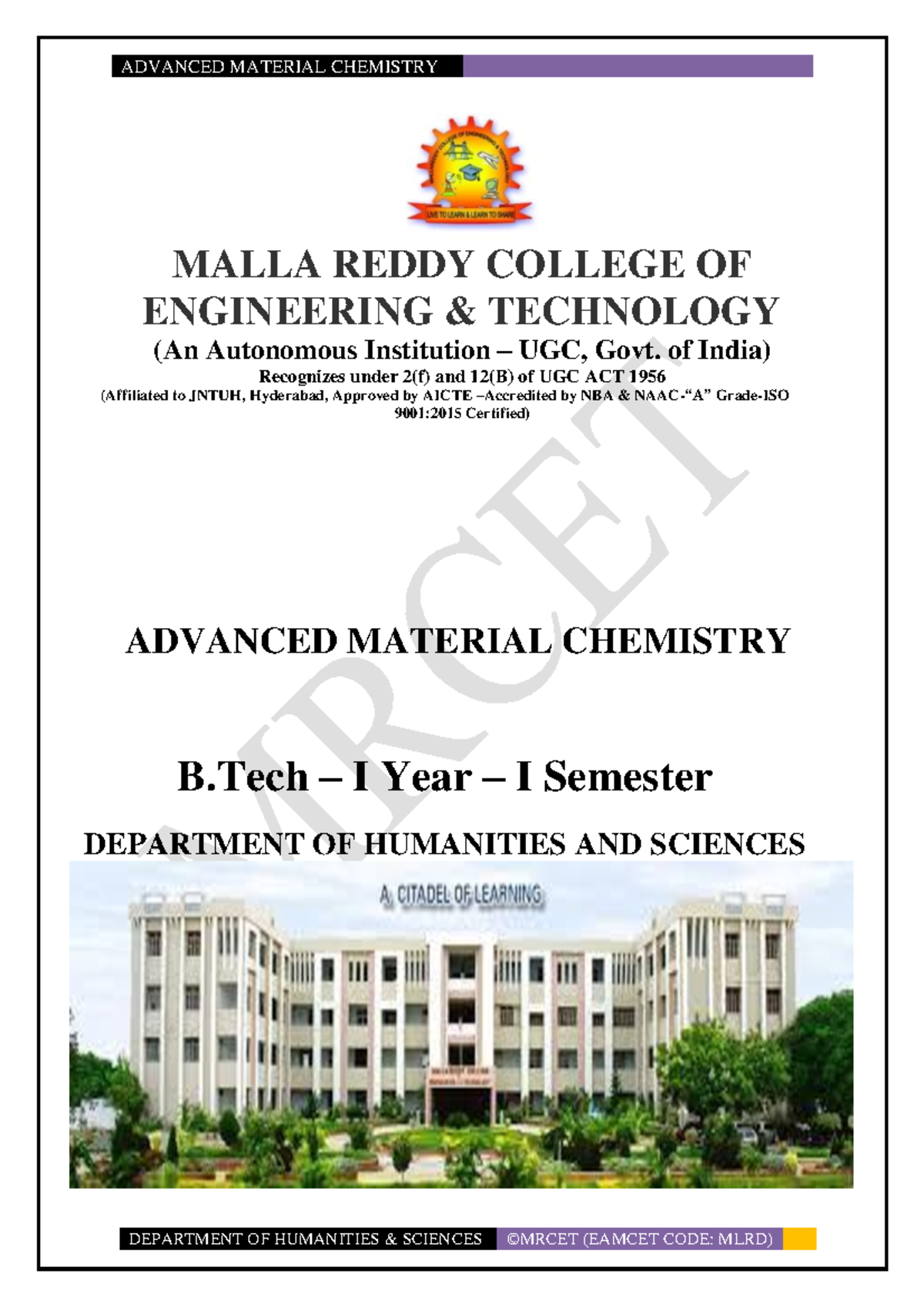 Advanced material chemistry digital notes - MALLA REDDY COLLEGE OF ...