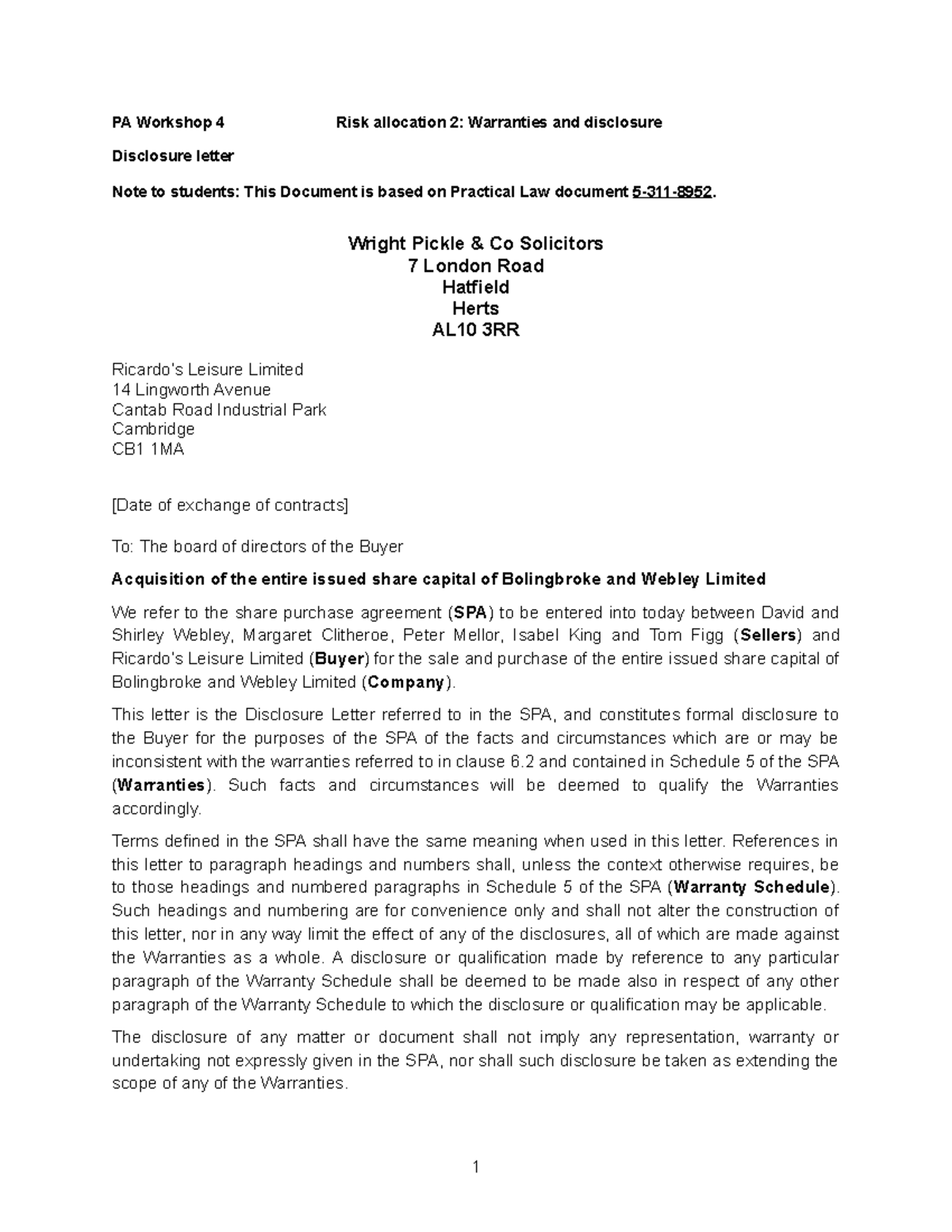 Disclosure letter - Workshop Materials - PA Workshop 4 Risk allocation ...