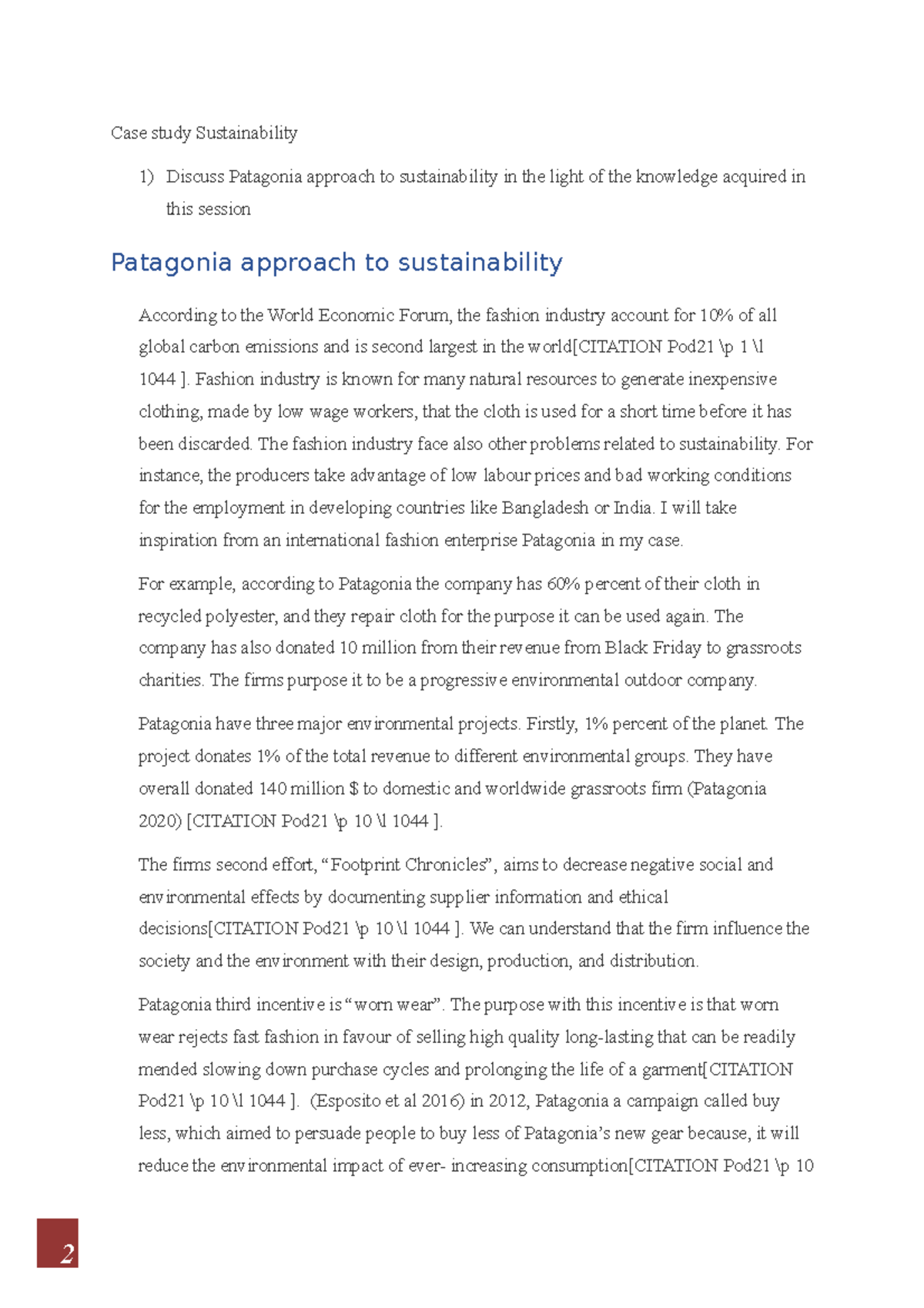 Case study Sustainability - Case study Sustainability Discuss Patagonia approach to ...