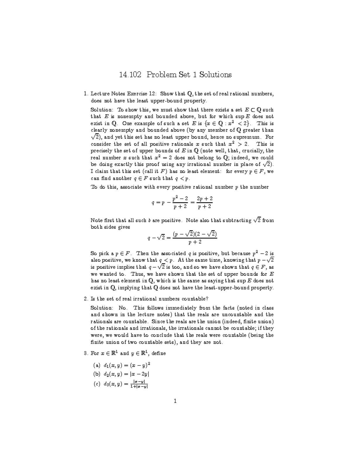 Ps1sol - Math course - 14 Problem Set 1 Solutions Lecture Notes ...