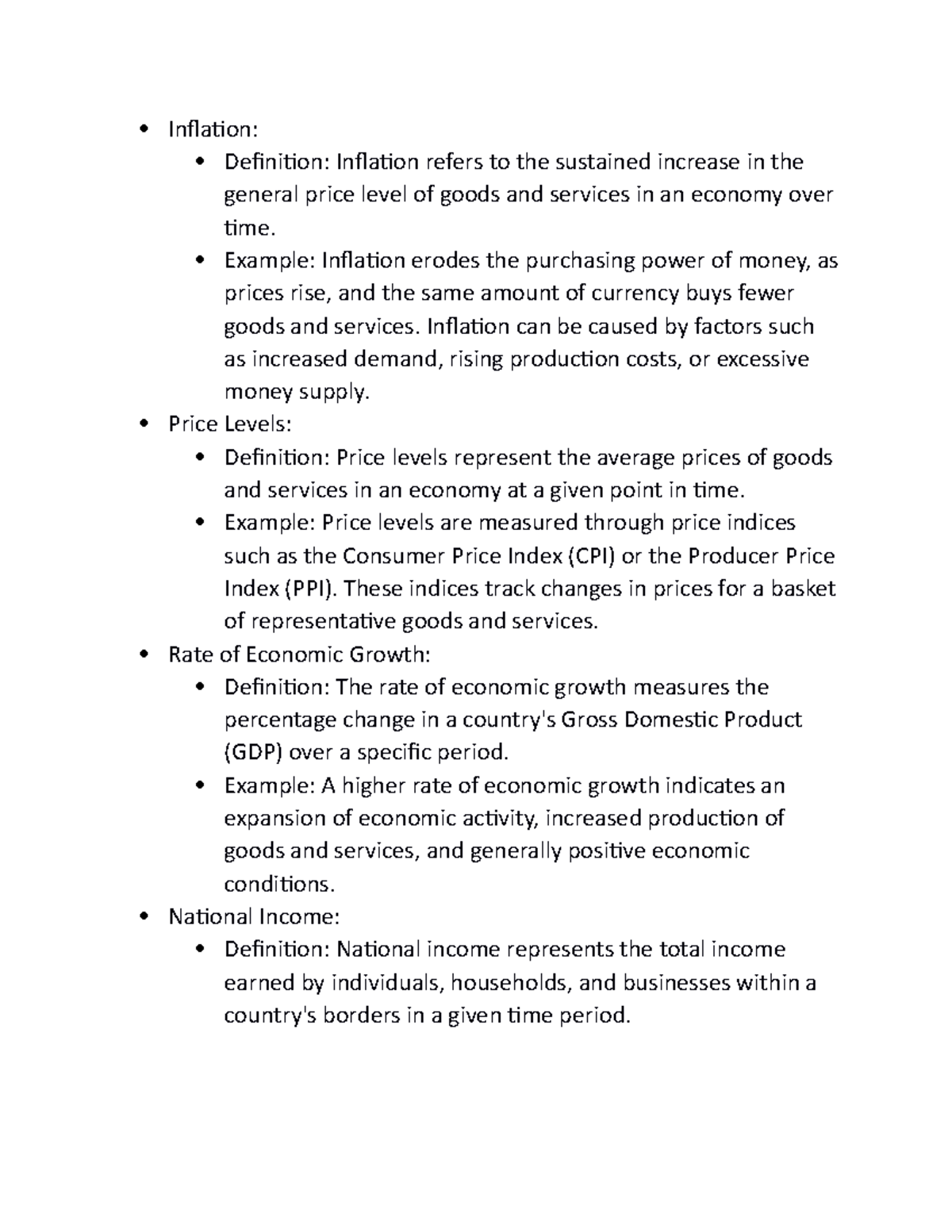 Macroeconomics Study Guide - Inflation: Definition: Inflation refers to ...