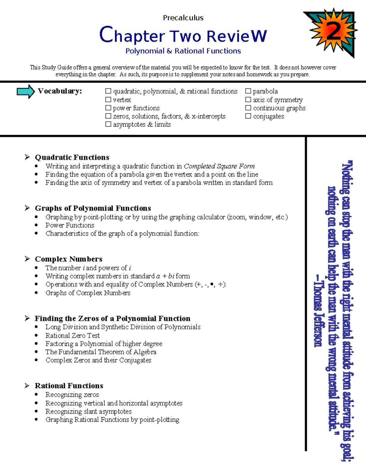 Pc ch2 review sheet poly rat functions - Precalculus Chapter Two Review ...