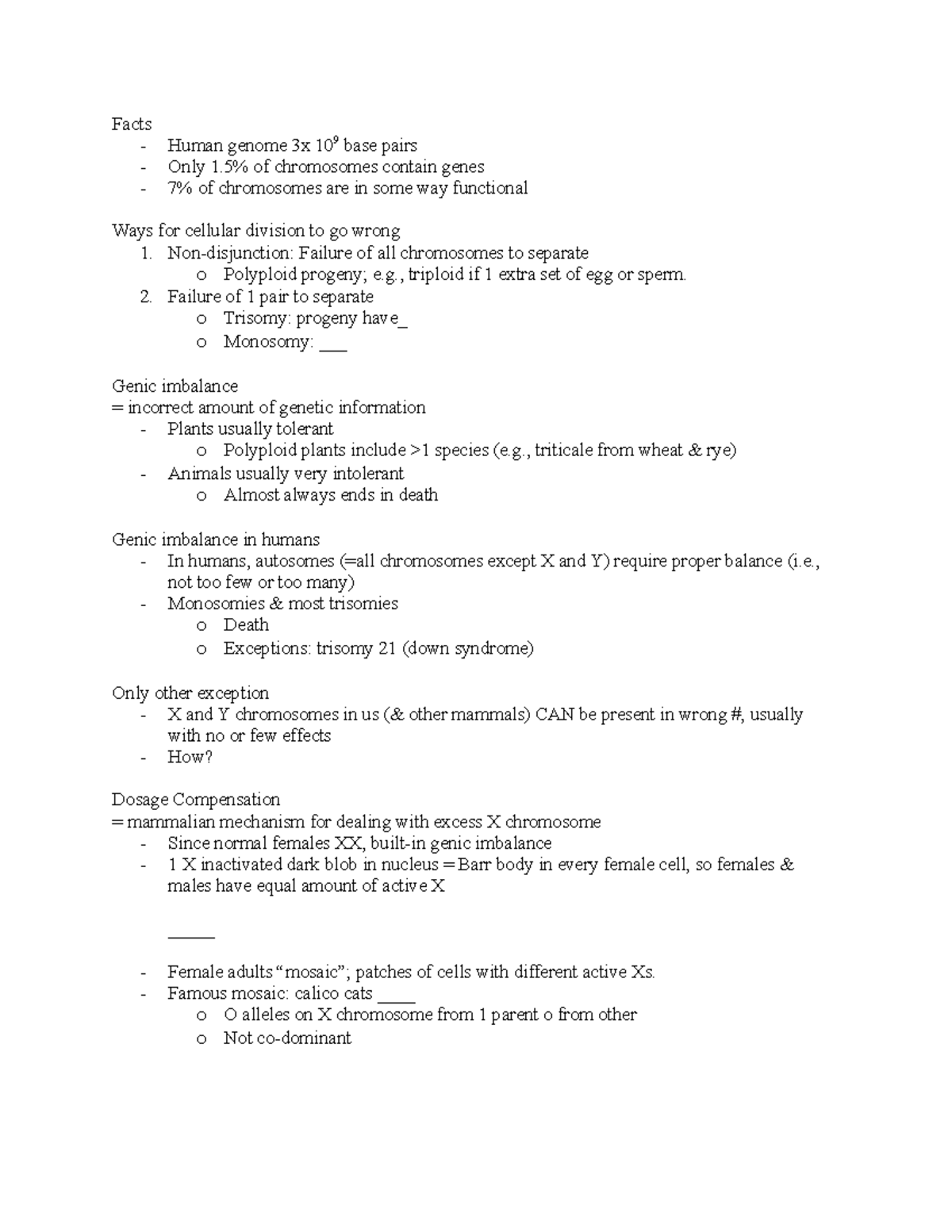 Bio notes Nov 8:17 - bio - Facts - Human genome 3x 10 9 base pairs ...